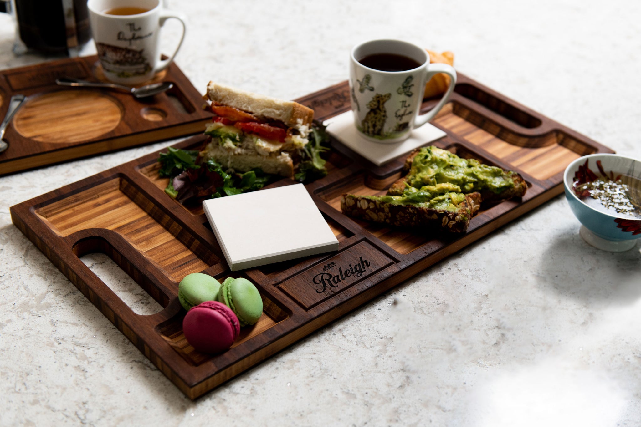 Personalized Brunch Board & Limestone Coasters - Dark Espresso Wood
