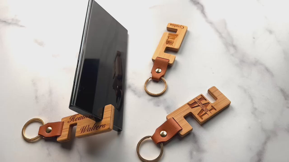 Personalized Wood Phone Stand Keychain