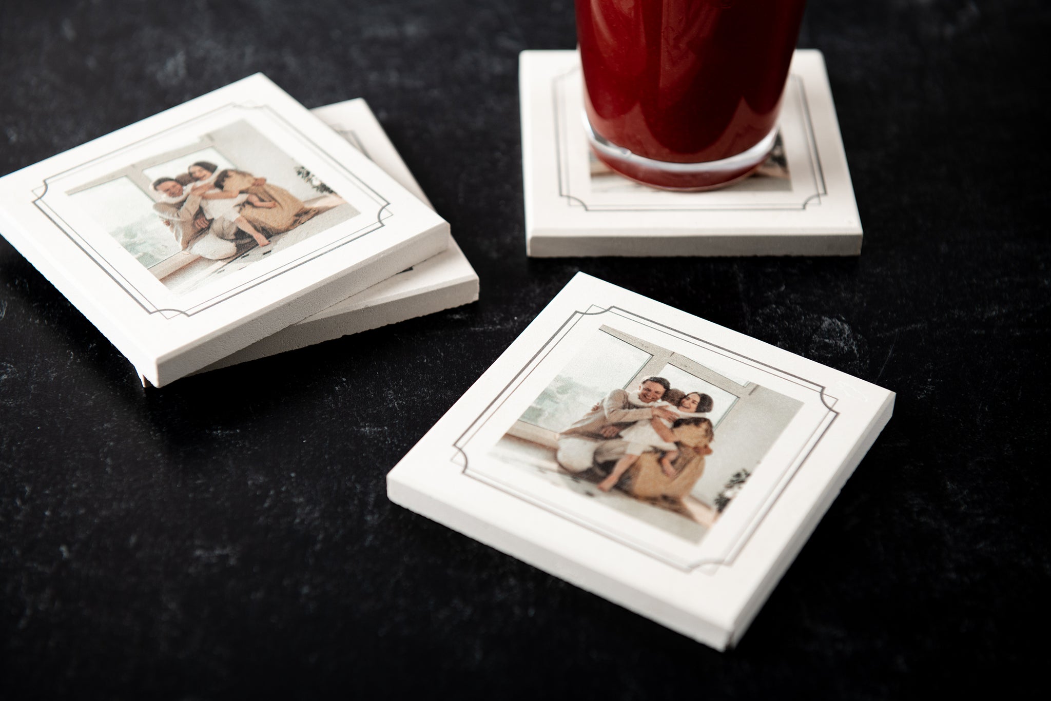 Custom Photo White Limestone Coasters - Curved Border