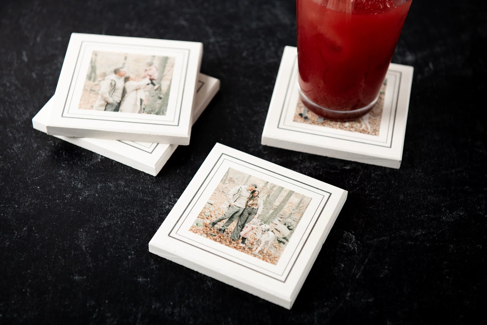 Custom Photo White Limestone Coasters - Square Border