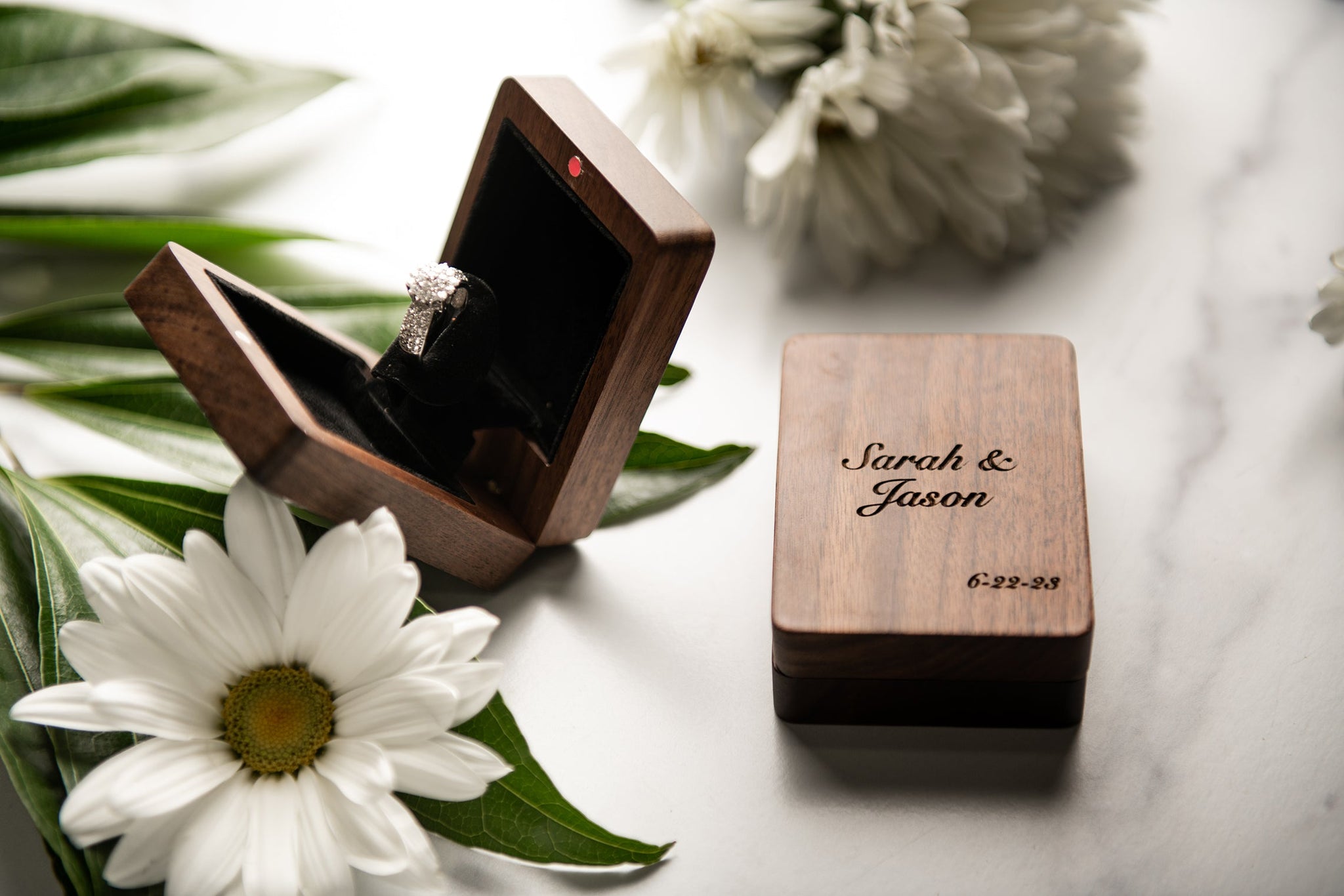 Personalized Wood Ring Box, Engraved for Proposal Wedding and Bride